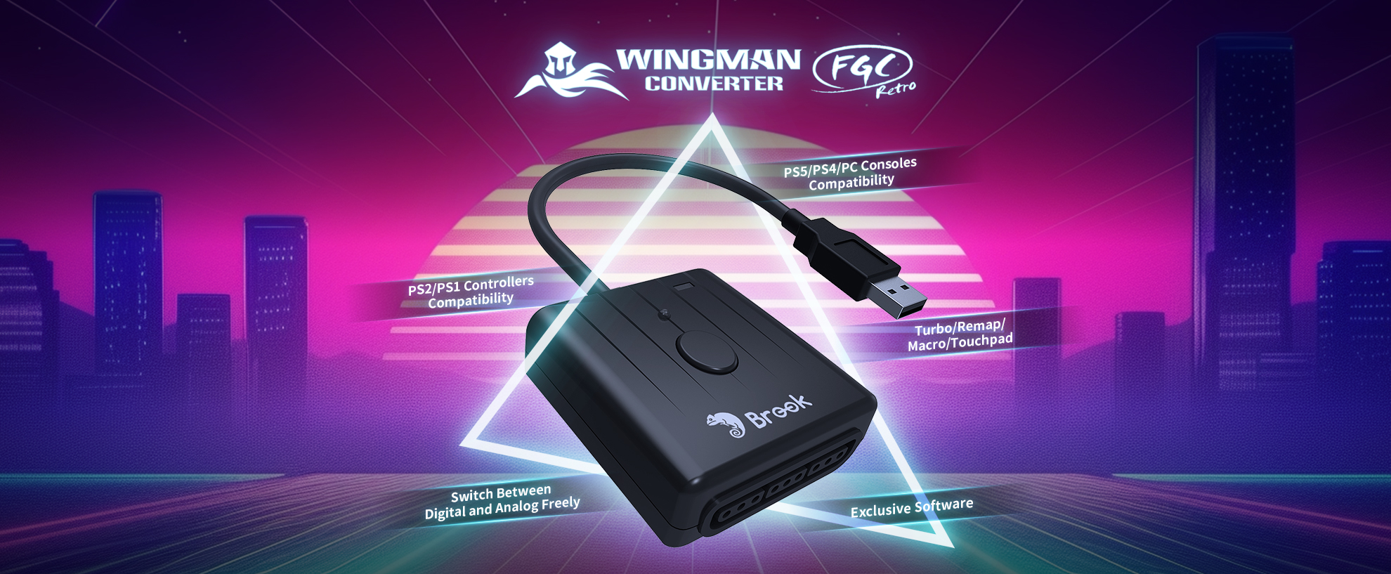 Brook Wingman FGC Retro | PS2 & PS1 Controller Adapter for PS5, PS4, PC ...